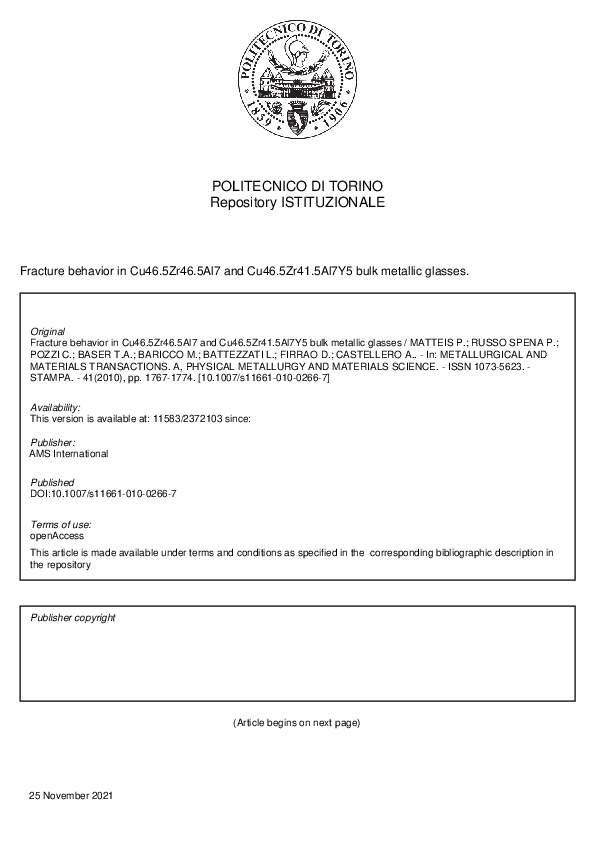 (PDF) Fracture Behavior in Cu46.5Zr46.5Al7 and Cu46.5Zr41.5Al7Y5 Bulk ...