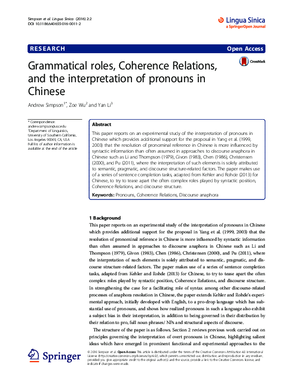 (PDF) Grammatical roles, Coherence Relations, and the interpretation of ...