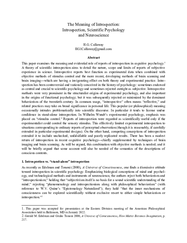 (PDF) The Meaning of Introspection: Introspection, Scientific ...