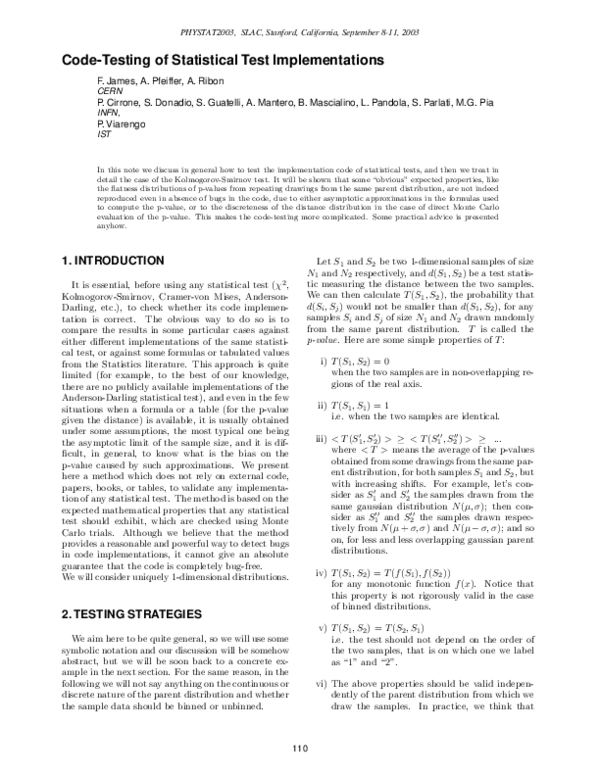 (PDF) Code-testing of Statistical Test implementations