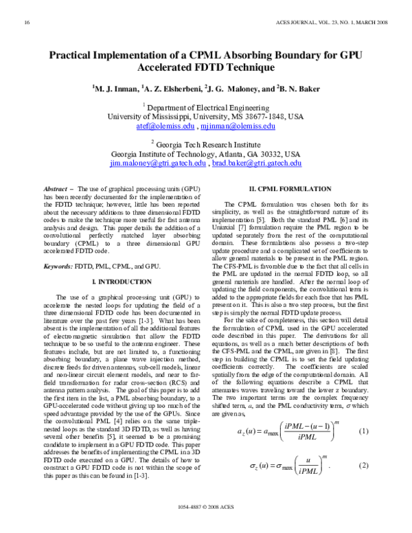 Pdf Practical Implementation Of A Cpml Absorbing Boundary For Gpu Accelerated Fdtd Technique