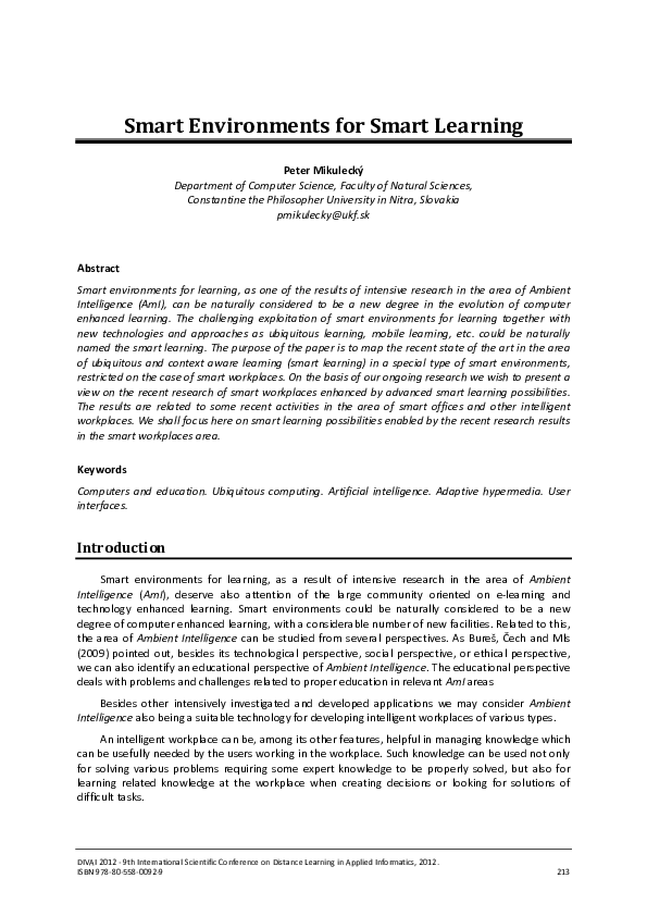 (PDF) Smart Environments for Smart Learning