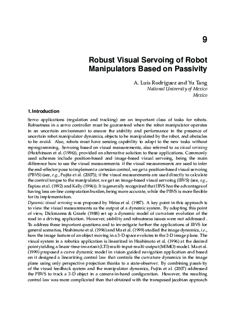 Pdf Robust Visual Servoing Of Robot Manipulators Based On Passivity 