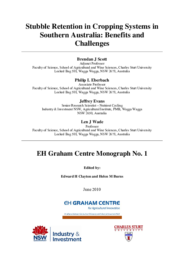 (PDF) Stubble retention in cropping systems in Southern Australia ...