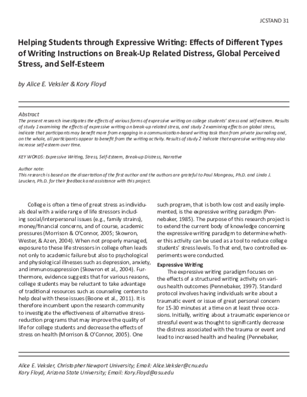 (PDF) Helping Students through Expressive Writing: Effects of Different ...