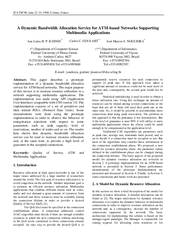 Pdf A Dynamic Bandwidth Allocation Service For Atm Based Networks Supporting Multimedia