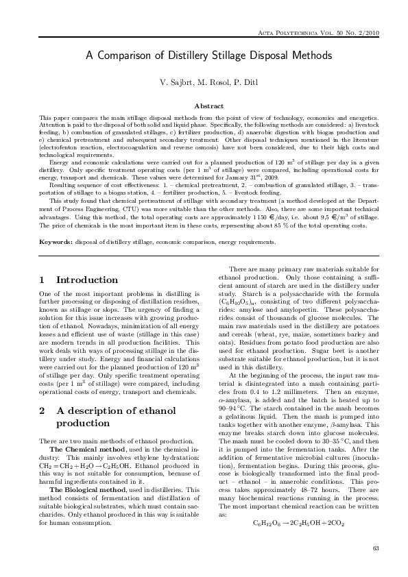 (PDF) A Comparison of Distillery Stillage Disposal Methods