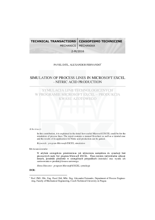 (PDF) Simulation of process lines in Microsoft EXCEL - nitric acid ...