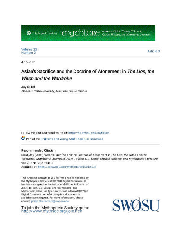 (PDF) Aslan's Sacrifice and the Doctrine of Atonement in The Lion, the ...