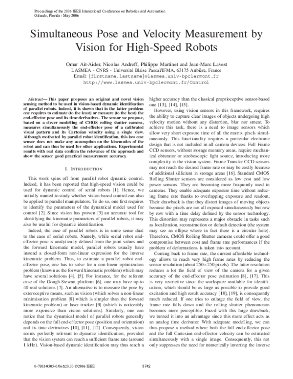 Pdf Simultaneous Pose And Velocity Measurement By Vision For High