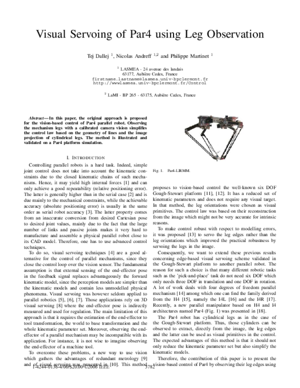 (PDF) Visual Servoing of Par4 using Leg Observation