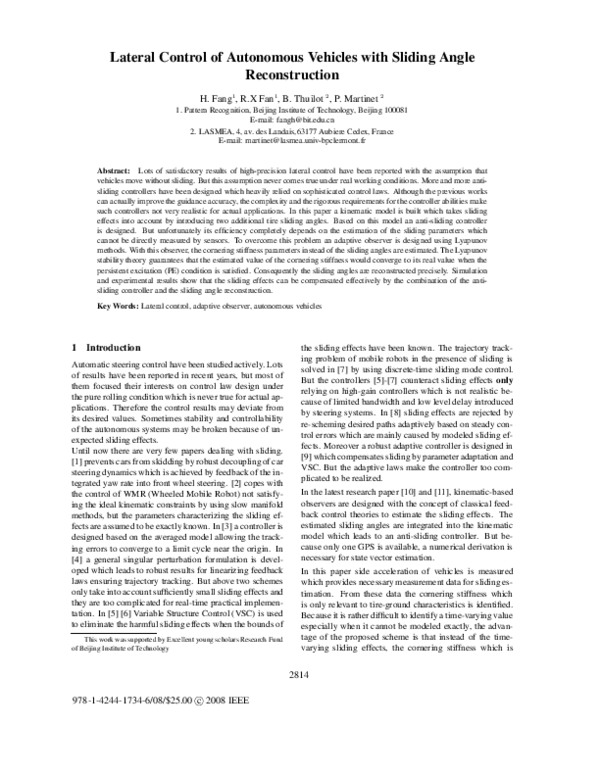 (PDF) Lateral control of autonomous vehicles with sliding angle ...