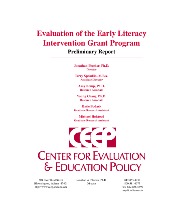 (PDF) Evaluation of the Early Literacy Intervention Grant Program ...