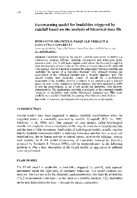 (PDF) Forewarning model for landslides triggered by rainfall based on ...