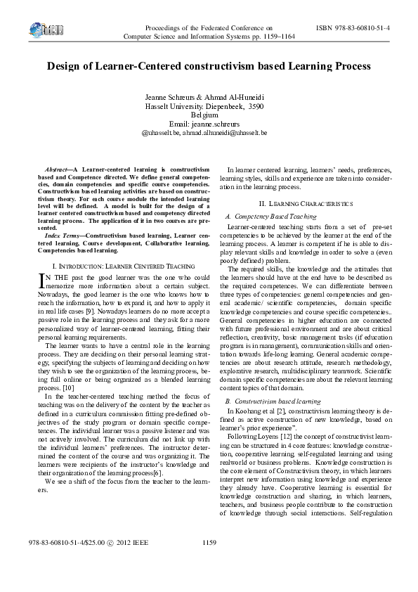 (PDF) Design of Learner-centered constructivism based learning process