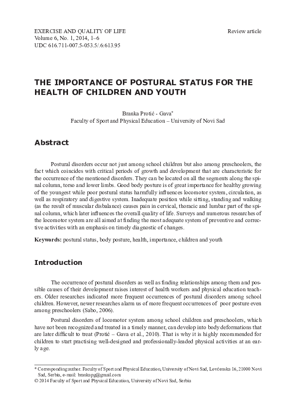 (PDF) The Importance of Postural Status for the Health of Children and ...