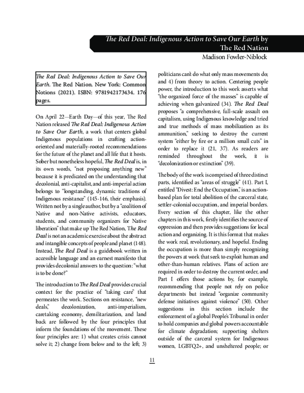 (PDF) (Review) The Red Deal: Indigenous Action to Save Our Earth