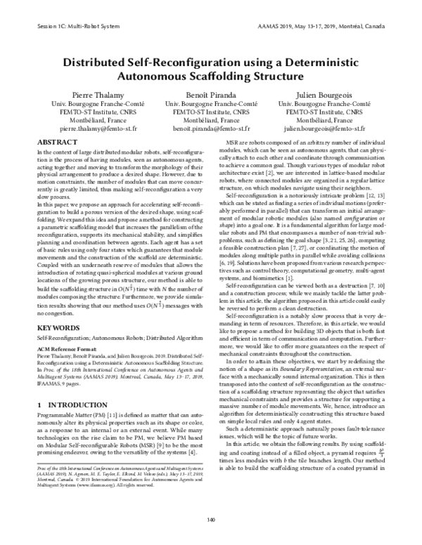 Pdf Distributed Self Reconfiguration Using A Deterministic Autonomous Scaffolding Structure