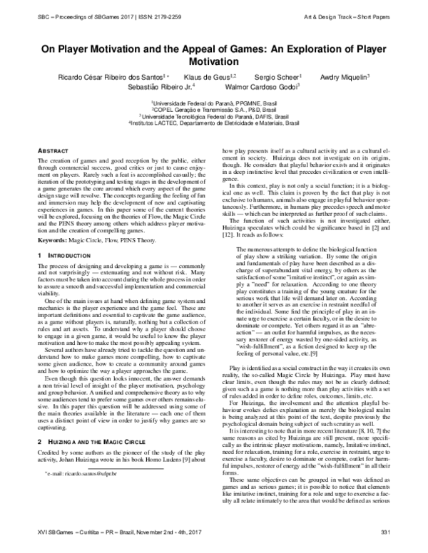 (PDF) On Player Motivation and the Appeal of Games: An Exploration of ...