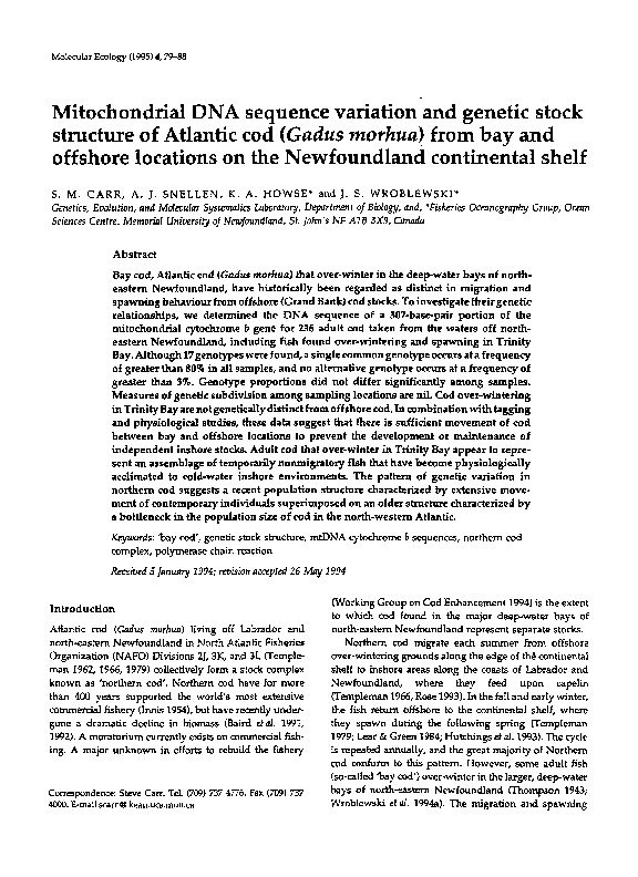 (PDF) Mitochondrial DNA sequence variation and genetic stock structure ...