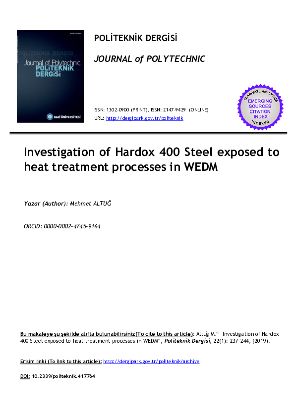 (PDF) Investigation of Hardox 400 Steel Exposed to Heat Treatment ... (PDF) Investigation of Hardox 400 Steel Exposed to Heat Treatment ...
