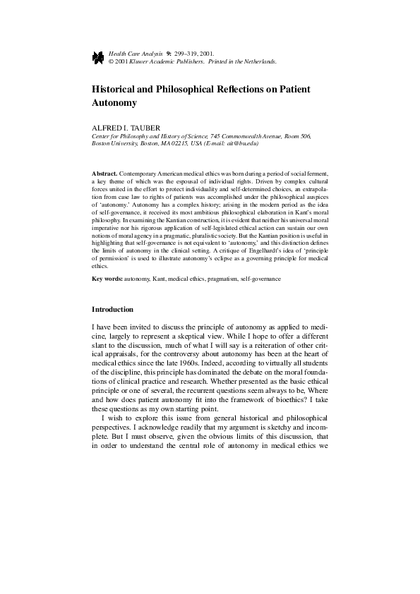 (PDF) Historical and philosophical reflections on patient autonomy