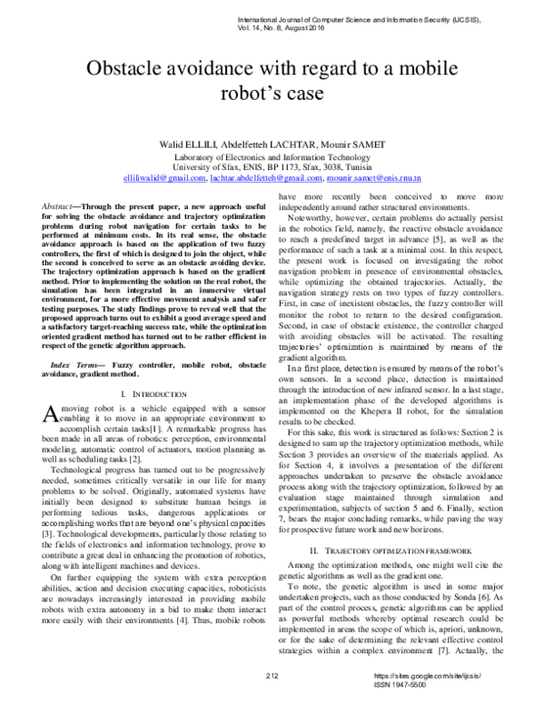 (PDF) Obstacle avoidance with regard to a mobile robot's case