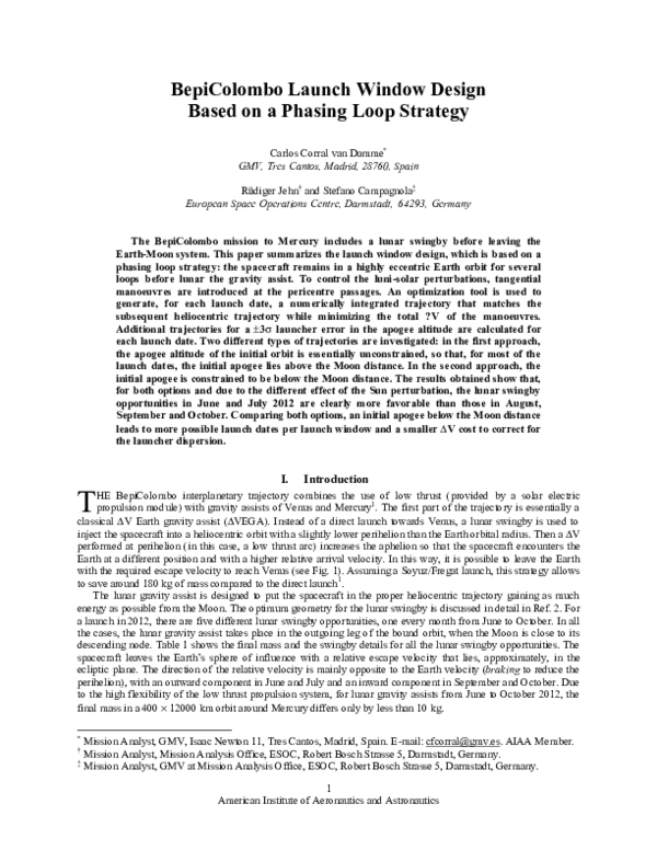 (PDF) BepiColombo Launch Window Design Based on a Phasing Loop Strategy