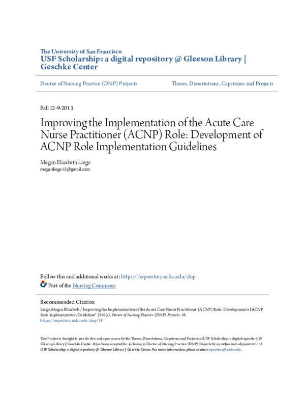 (PDF) Improving the Implementation of the Acute Care Nurse Practitioner ...