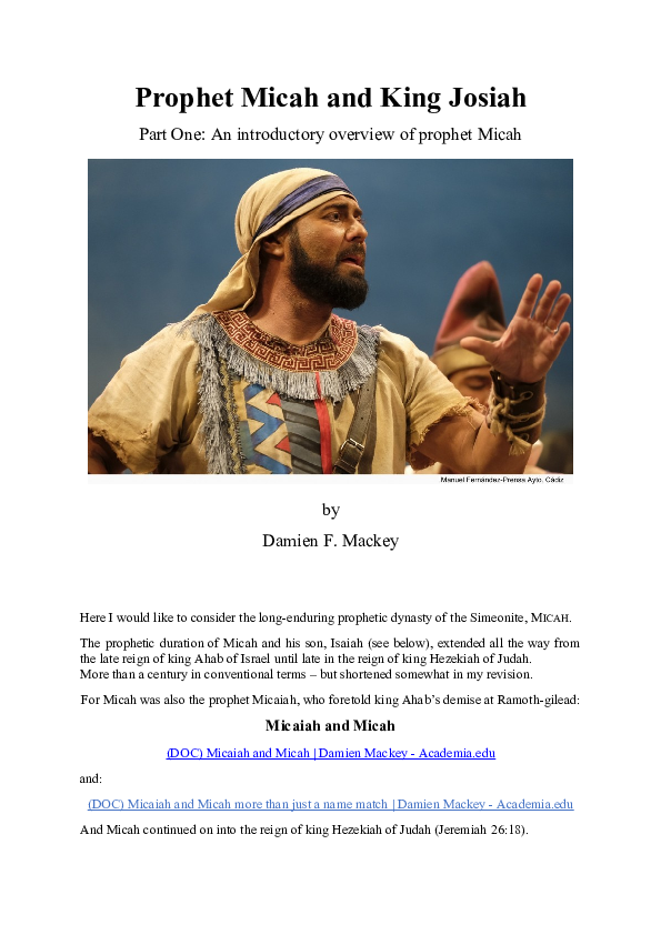 (DOC) Prophet Micah and King Josiah. Part One: An introductory overview of prophet Micah