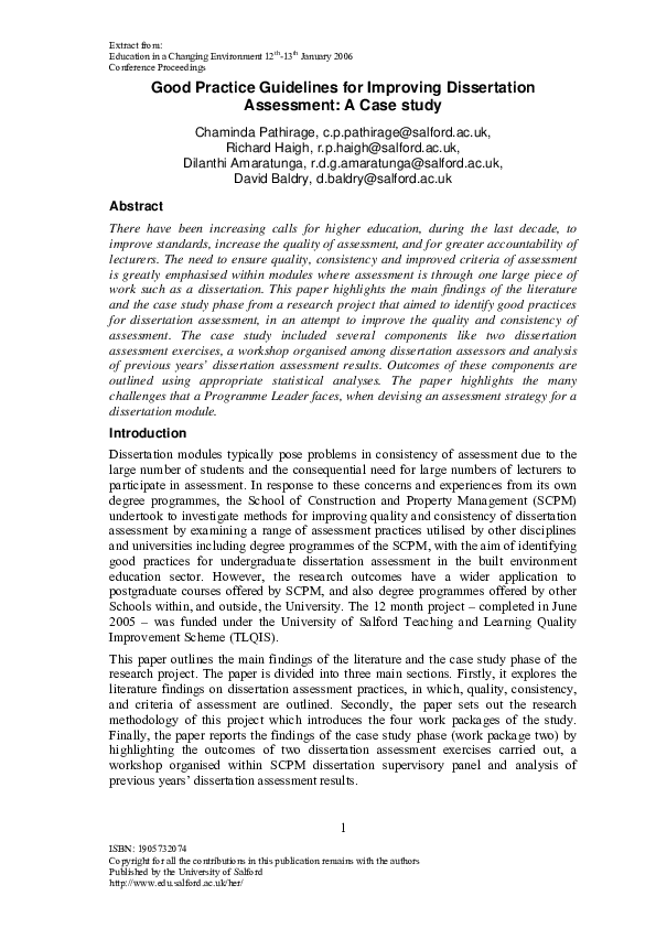 (PDF) Good Practice Guidelines for Improving Dissertation Assessment: A ...