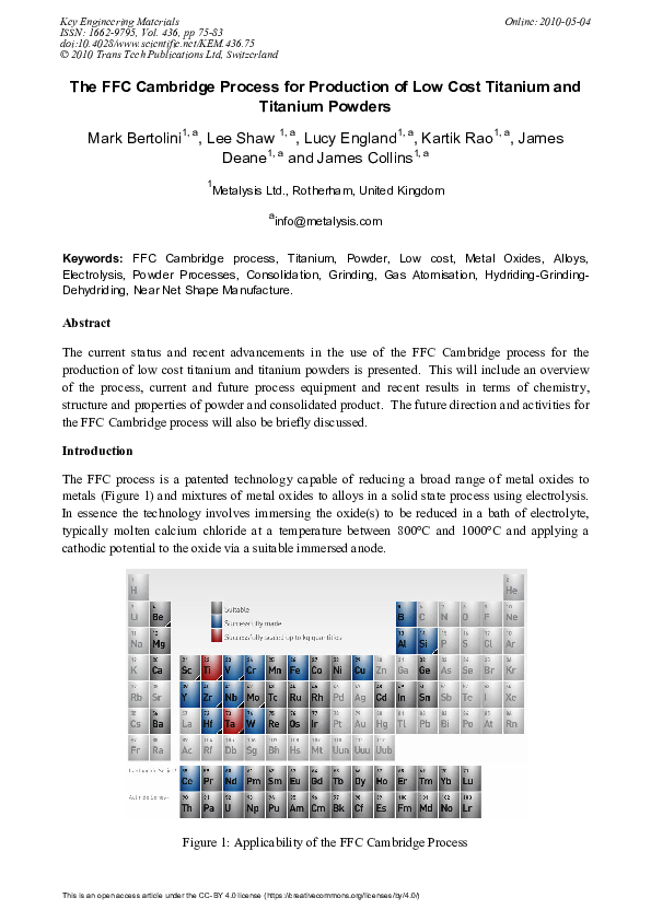 (PDF) The FFC Cambridge Process for Production of Low Cost Titanium and ...