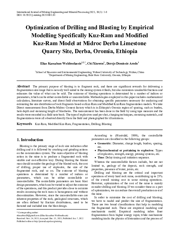 (PDF) Optimization of Drilling and Blasting by Empirical Modelling ...