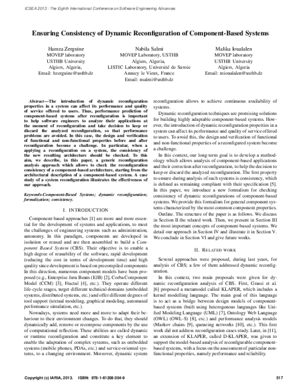 (PDF) Ensuring Consistency of Dynamic Reconfiguration of Component Based Systems