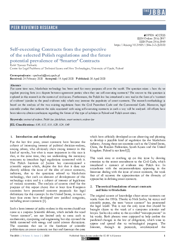 (PDF) Self-executing Contracts from the perspective of the selected Polish regulations and the ...