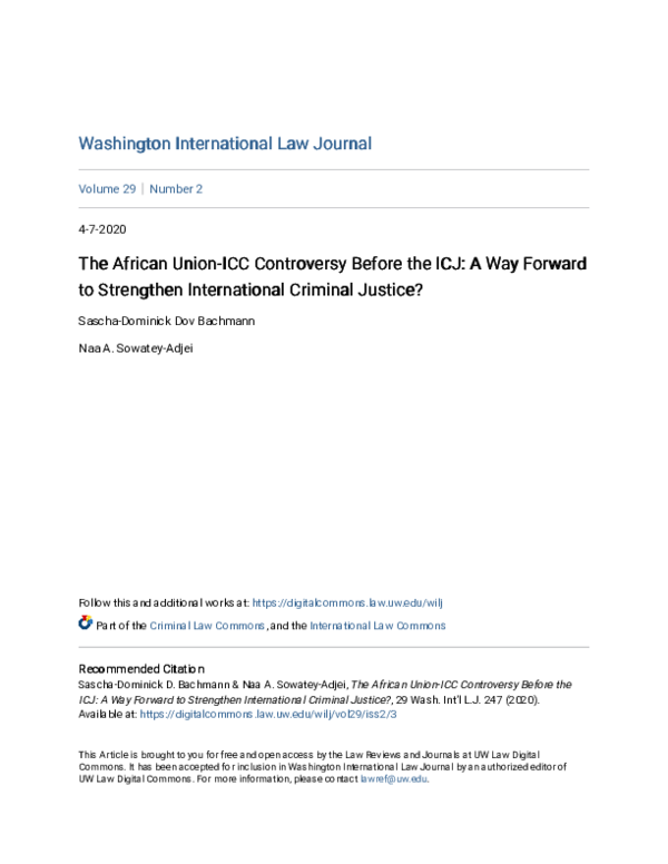 (PDF) The African Union-ICC Controversy Before the ICJ: A Way Forward ...