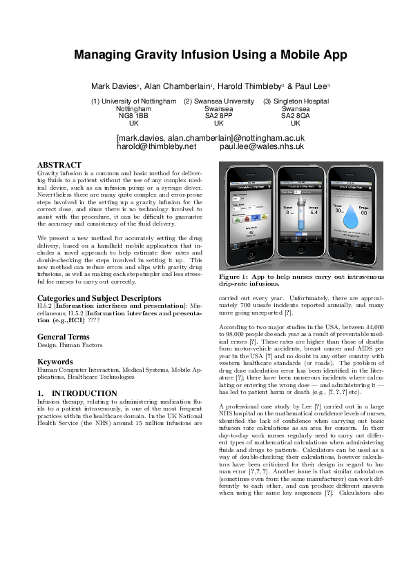 (PDF) Managing Gravity Infusion Using a Mobile App