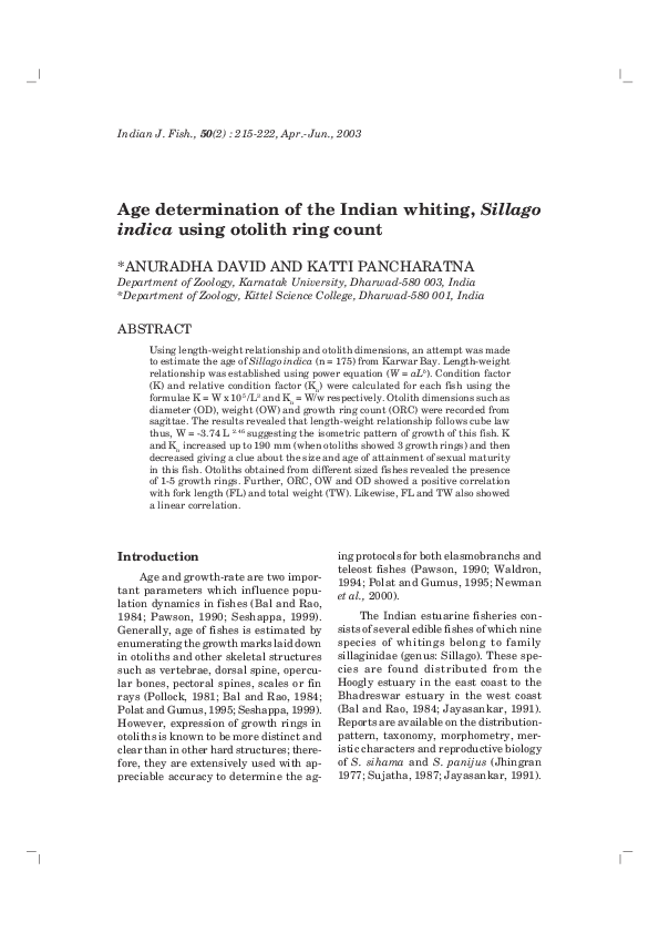 (PDF) Age determination of the Indian whiting, Sillago indica using otolith ring count