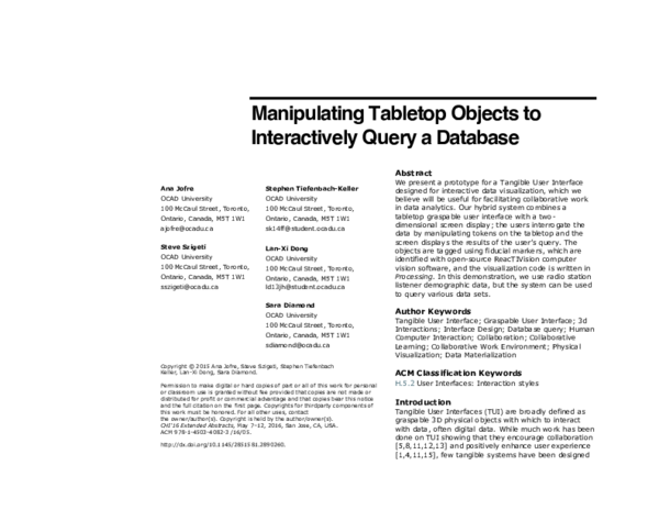 (PDF) Manipulating Tabletop Objects to Interactively Query a Database