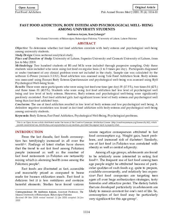 (PDF) Fast Food Addiction and Student Well-Being