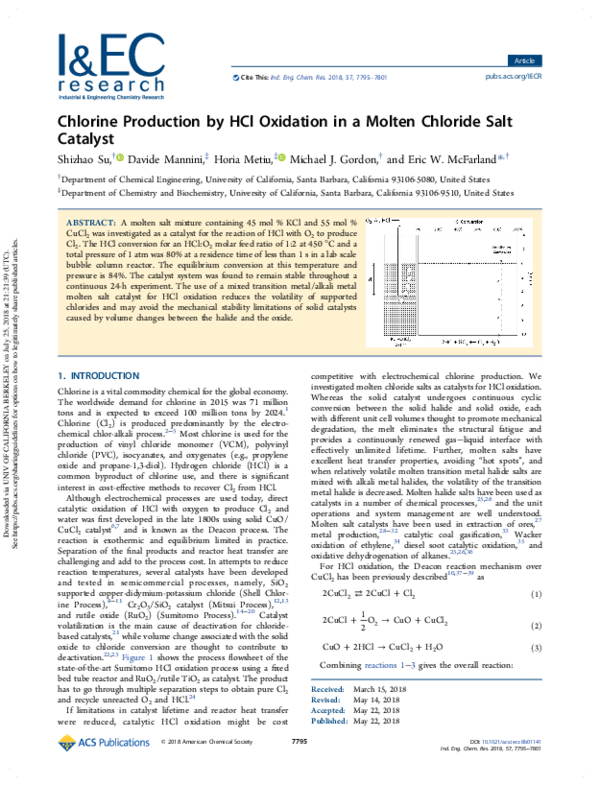 (PDF) Chlorine Production by HCl Oxidation in a Molten Chloride Salt ...