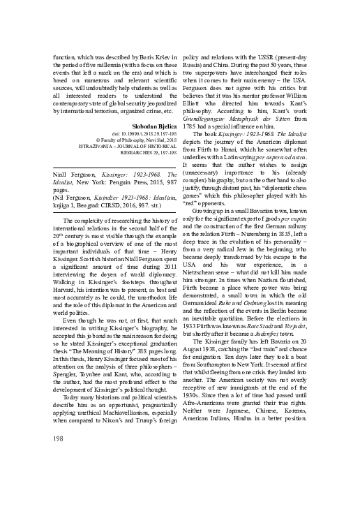 (PDF) Niall Ferguson, Kissinger: 1923-1968. The Idealist, New York: Penguin Press, 2015, 987 pages