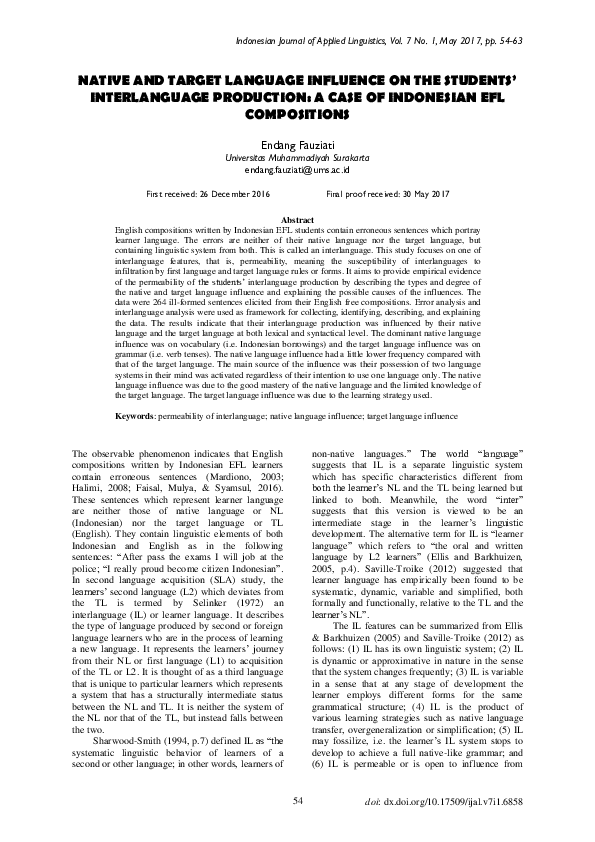 (PDF) Native and Target Language Influence on the Students ...