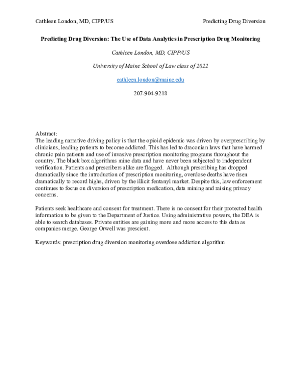 (PDF) Predicting Drug Diversion: The Use of Data Analytics in ...