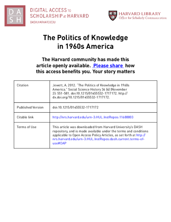 (PDF) The Politics of Knowledge in 1960s America