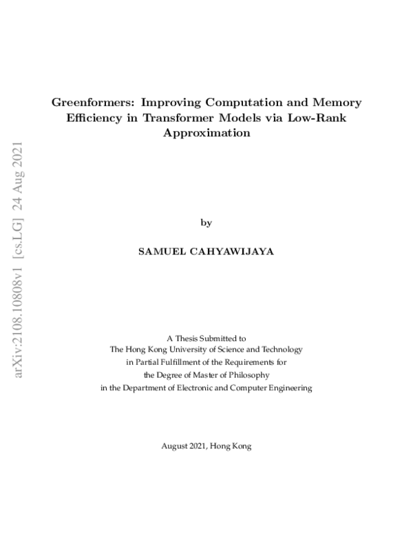 Pdf Greenformers Improving Computation And Memory Efficiency In Transformer Models Via Low