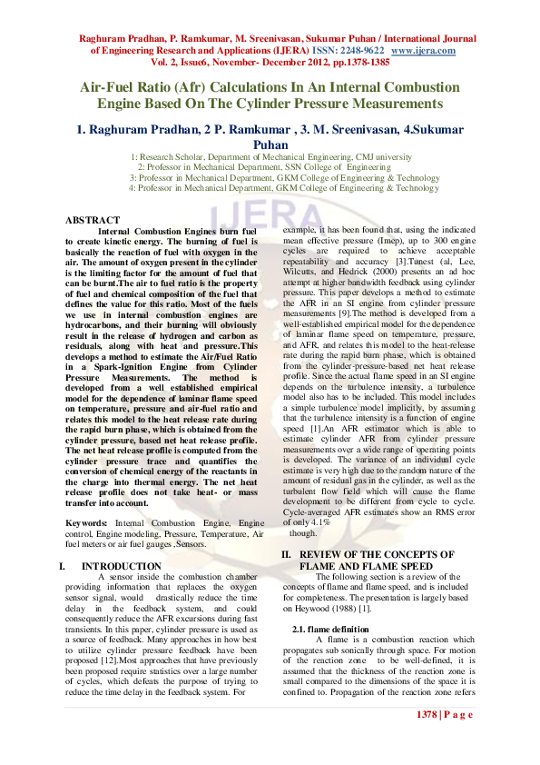 (PDF) Air-Fuel Ratio ( Afr ) Calculations In An Internal Combustion ...