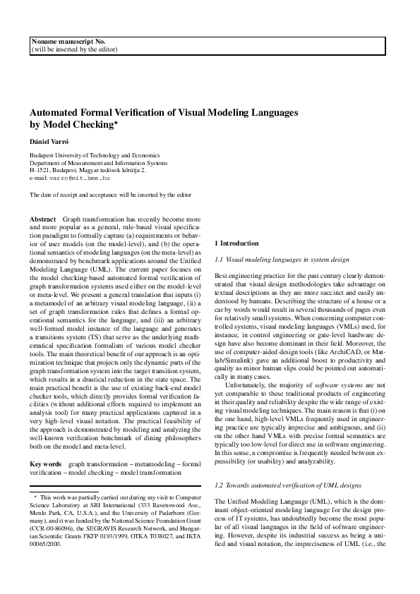 (PDF) Automated formal verification of visual modeling languages by model checking