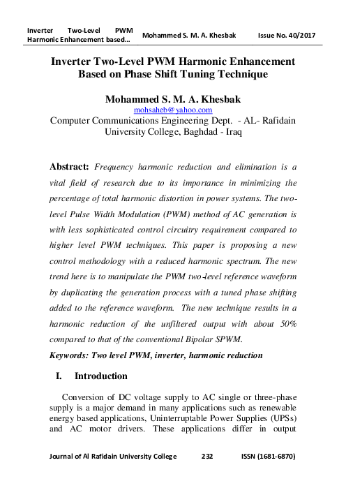 (PDF) Inverter Two-Level PWM Harmonic Enhancement Based on Phase Shift ...