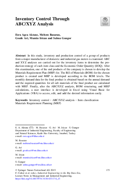 (PDF) Inventory Control Through ABC/XYZ Analysis